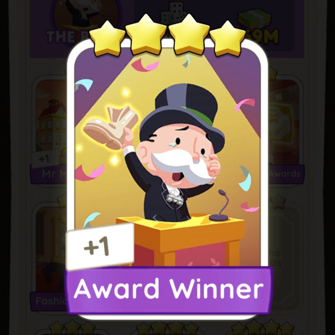 Monopoly go award winner 4 star sticker card, Video Gaming, Gaming ...
