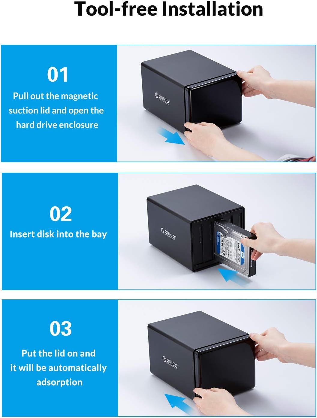 ORICO 5 Bay Raid Hard Drive Enclosure USB C Magnetic Aluminum HDD ...