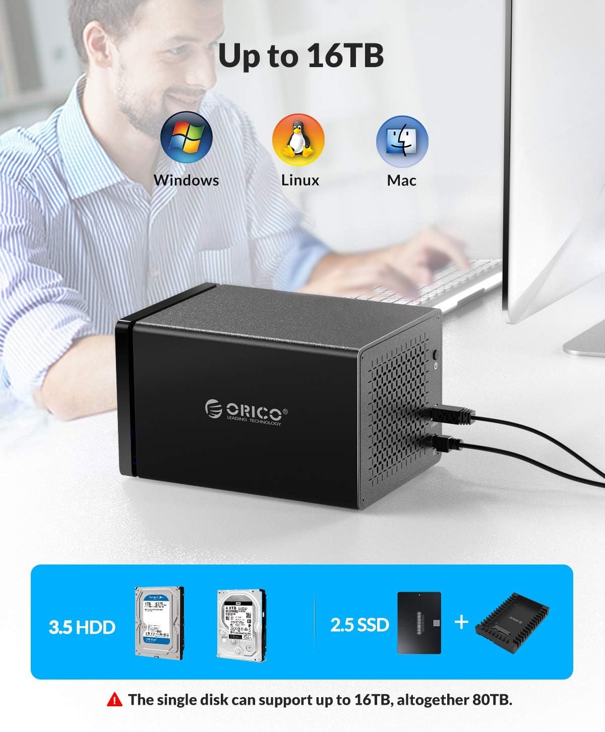 ORICO 5 Bay Raid Hard Drive Enclosure USB C Magnetic Aluminum HDD ...