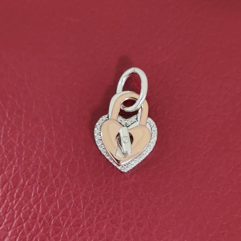 Pandora Two tone Twistable Heart Padlock Double Dangle Charm 783079C01 ...