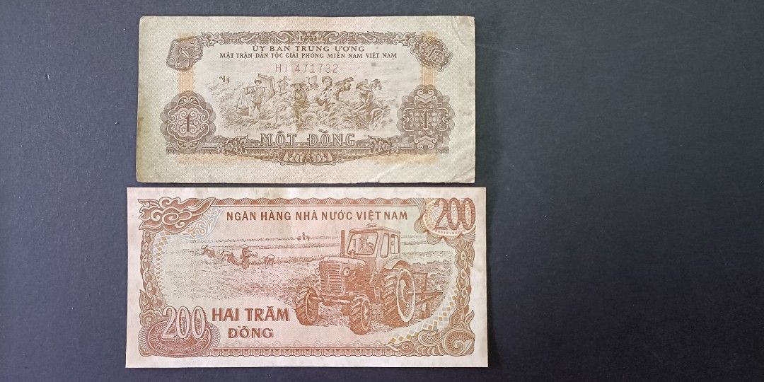 RARE VIETNAM 1963 National Bank 1 Dong (Mot Dong) & 1987 200 Dong(Hai ...