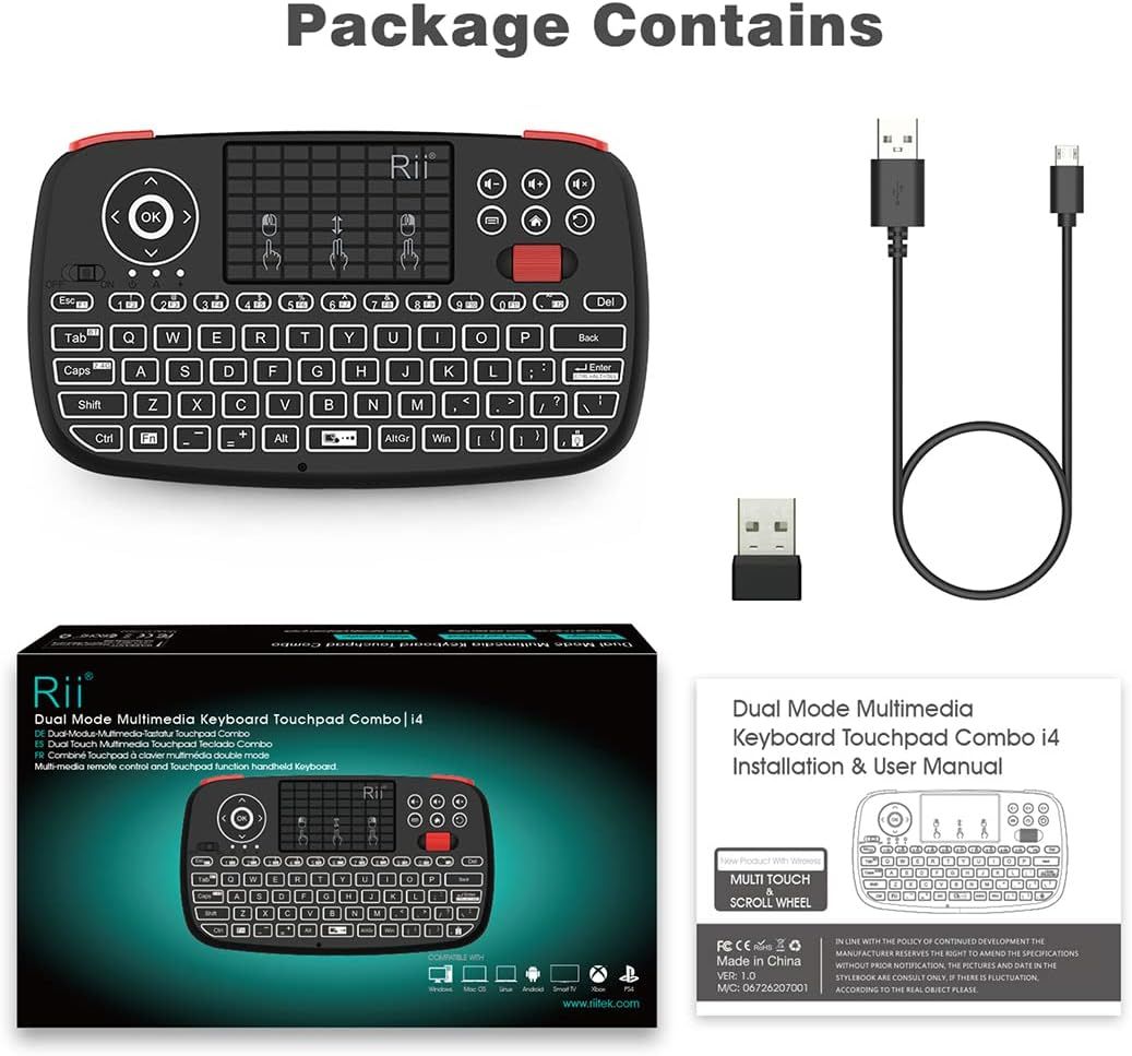Rii (Upgrade) i4 Mini Bluetooth Keyboard with Touchpad, Blacklit ...