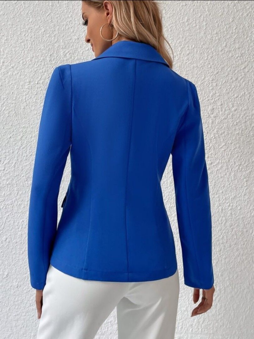 Royal Blue Lapel Collar Knot Front Puff Blazer Coat, Women's Fashion ...