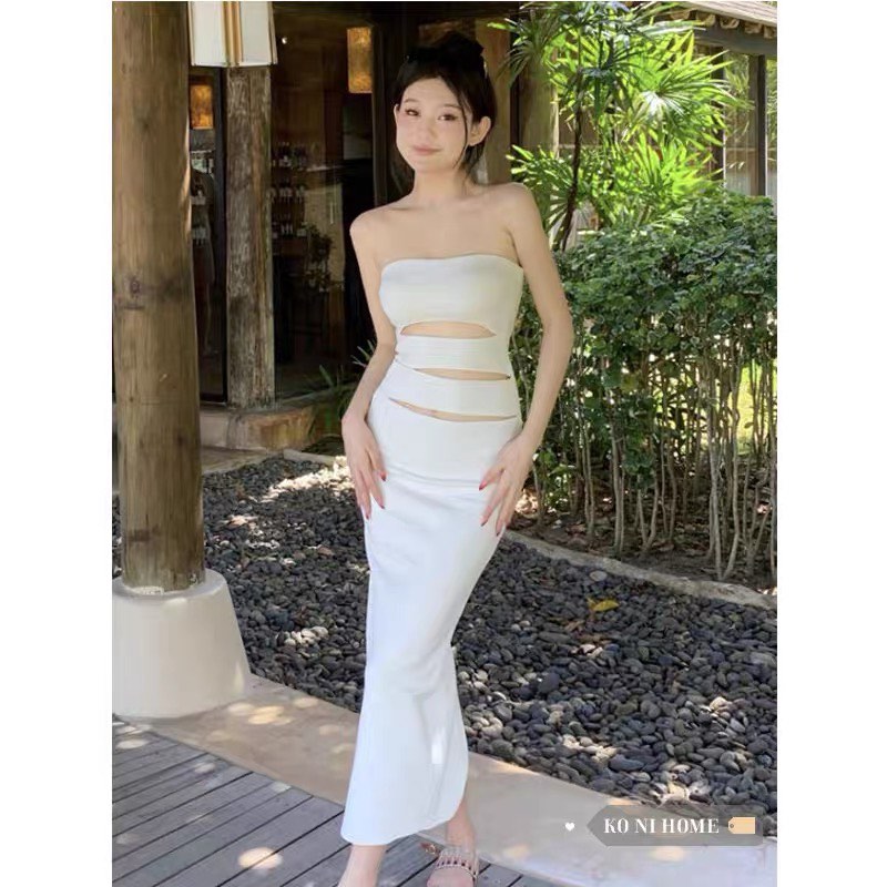 See through white cut-out tube maxi dress, Women's Fashion, Dresses ...