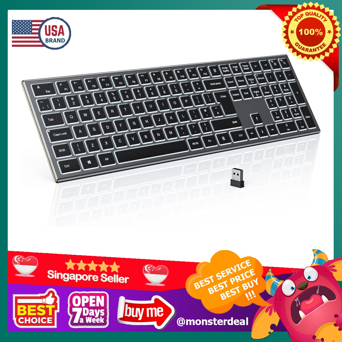 seenda Backlit Wireless Keyboard, 2.4GHz Ultra Slim Rechargeable ...