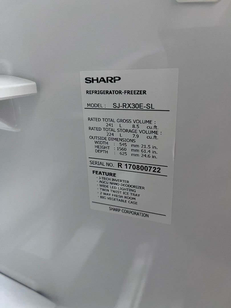 Sharp refrigerator, TV & Home Appliances, Kitchen Appliances ...