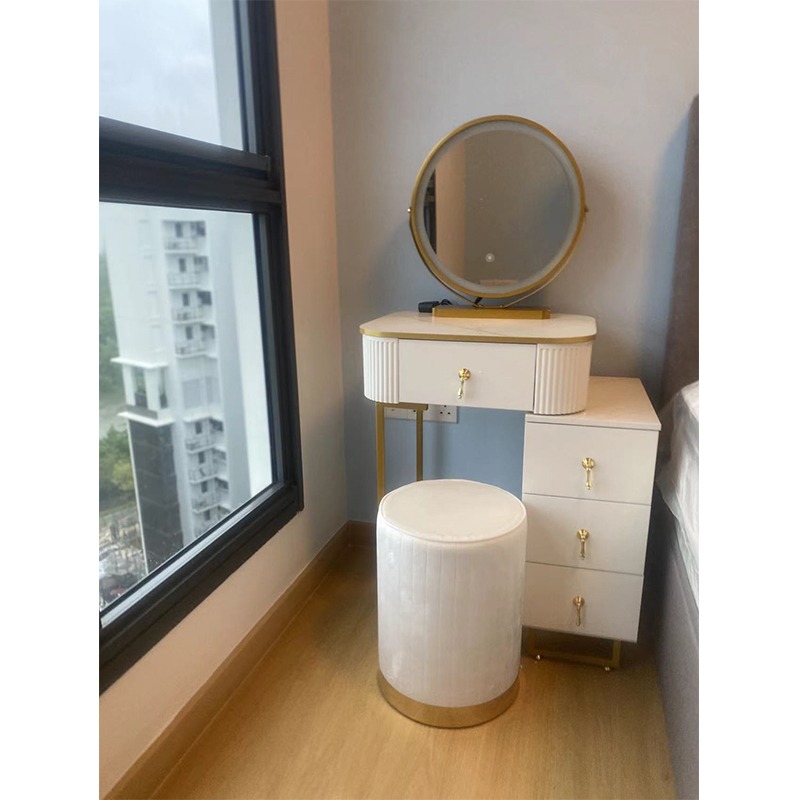 Small Dressing Table SET With mirror and stool Bedroom Storage Dressing ...