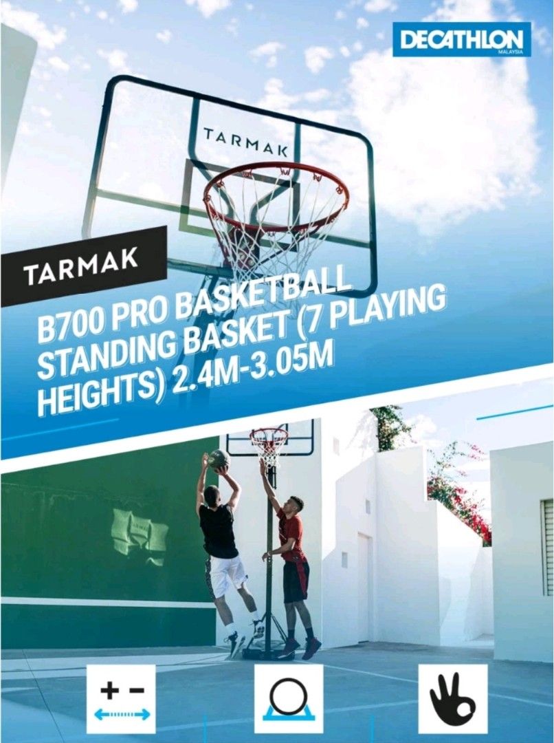 Tarmak Decathlon B700 Pro Basketball Hoop Standing Basket, Sports ...