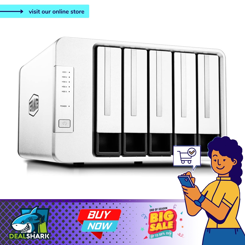 TerraMaster D5-300 USB3.1 (5Gbps) Type C 5-Bay External Hard Drive Enclosure Support RAID 5 Hard ...