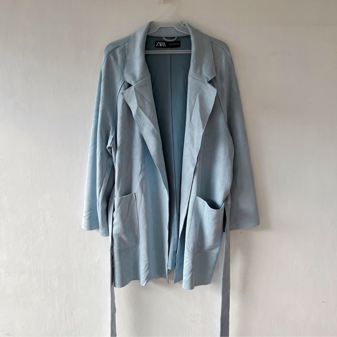 Zara Light Blue Coat, Women's Fashion, Coats, Jackets and Outerwear on ...