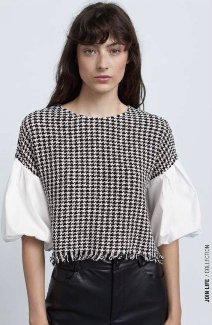 ZARA tweed blouse, Women's Fashion, Tops, Blouses on Carousell