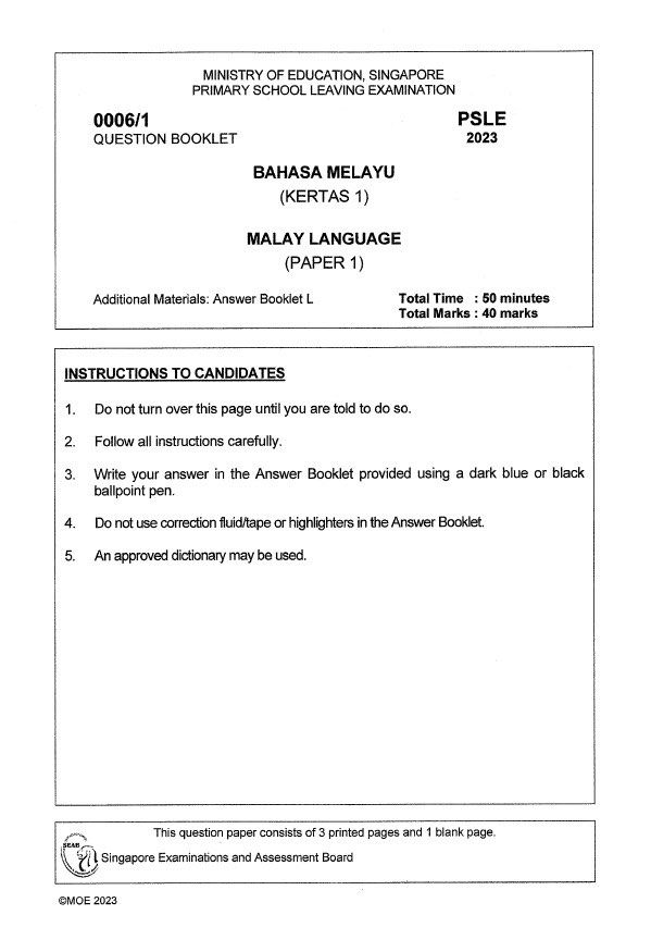 2021-2023 PSLE Malay, PSLE Tamil, PSLE Higher Malay, PSLE Higher Tamil ...
