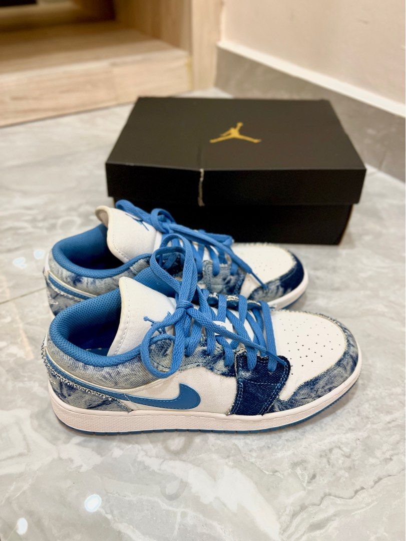 Air Jordan washed denim low, Women's Fashion, Footwear, Sneakers on ...