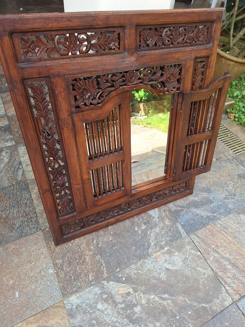 Large Balinese teak mirror, window shutter design / wall decor ...