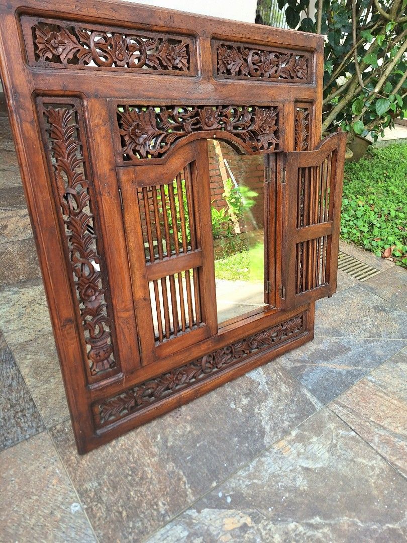 Large Balinese teak mirror, window shutter design / wall decor ...