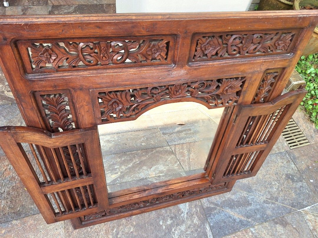 Large Balinese teak mirror, window shutter design / wall decor ...