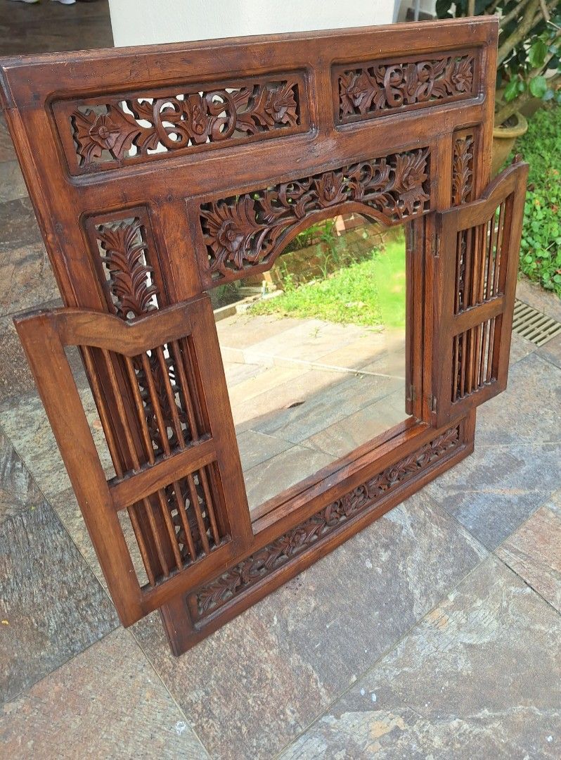Large Balinese teak mirror, window shutter design / wall decor ...