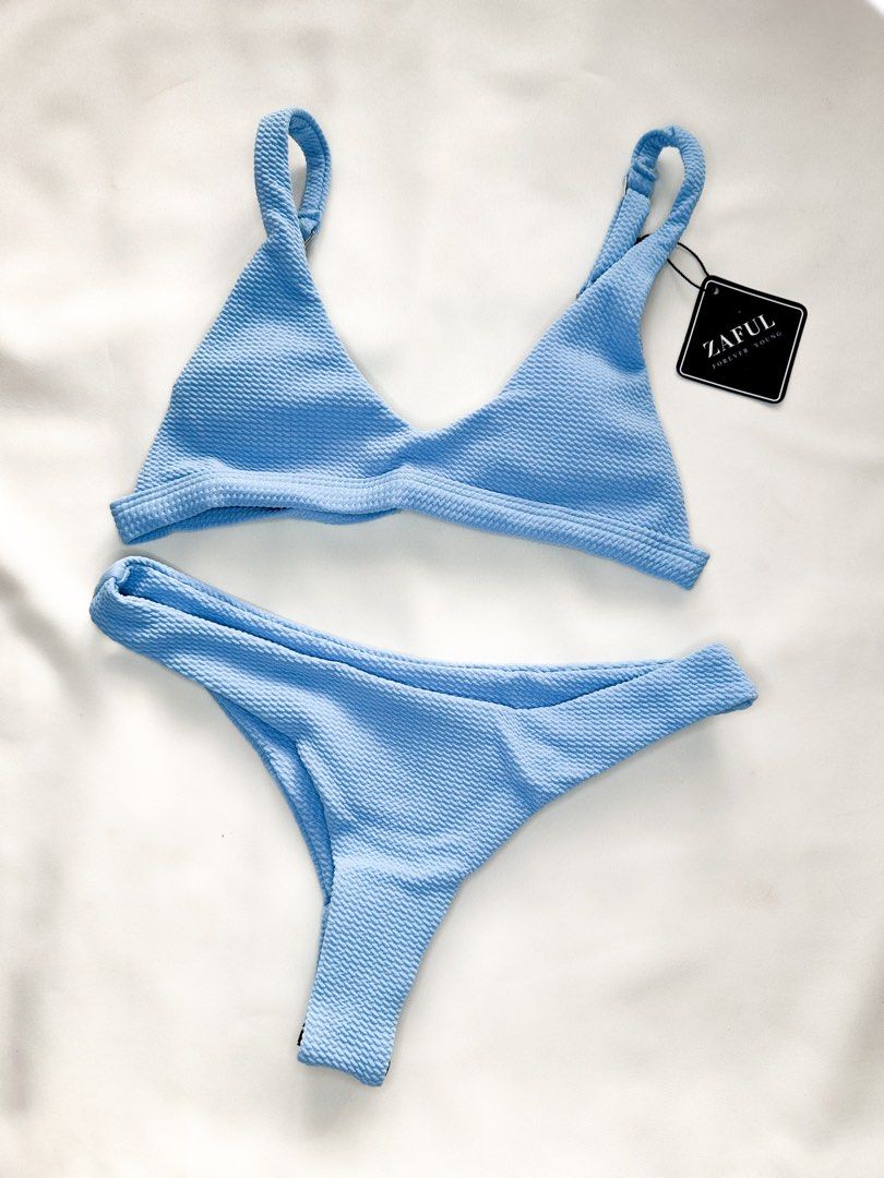 Bnew Zaful Blue Triangle Two Peice Swimsuit Womens Fashion Swimwear