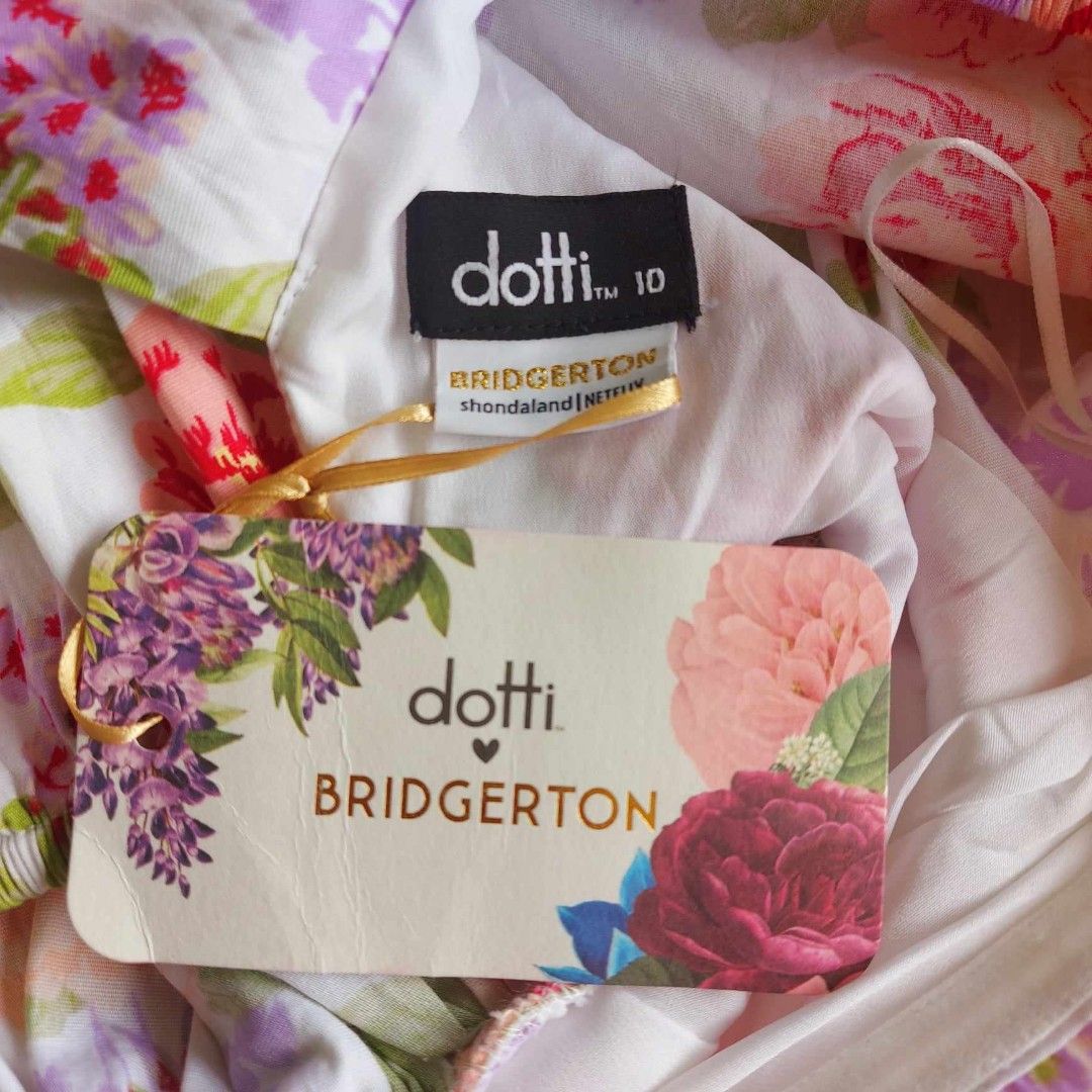 BNWT DOTTI x BRIDGERTON FLORAL PUFF BACKLESS MINI DRESS SMALL to MEDIUM ...