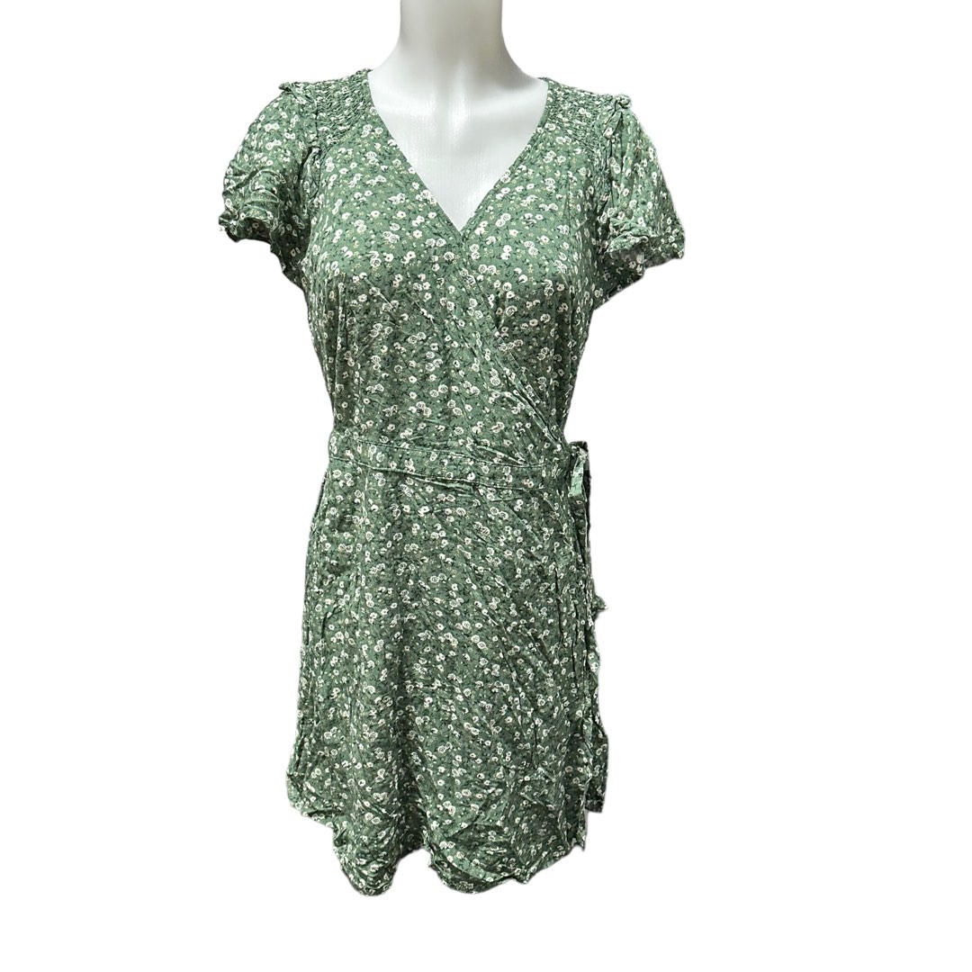 BRAND NEW UNIVERSAL THREAD wrap around dress green floral flower white ...