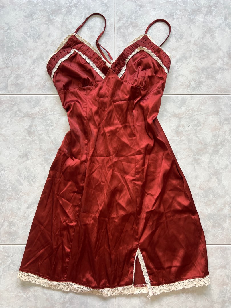 Cider red slip lace dress, Women's Fashion, Dresses & Sets, Dresses on ...