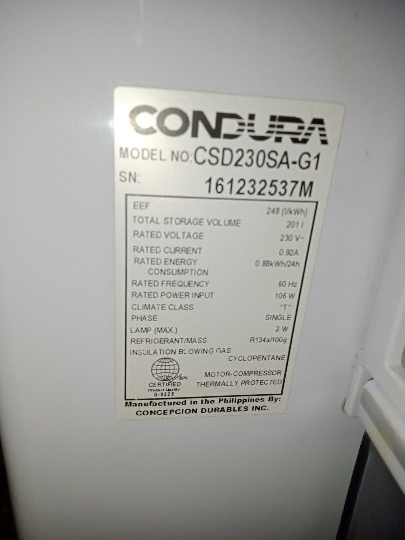 Condura refrigerator CSD230SA-G1, TV & Home Appliances, Kitchen ...