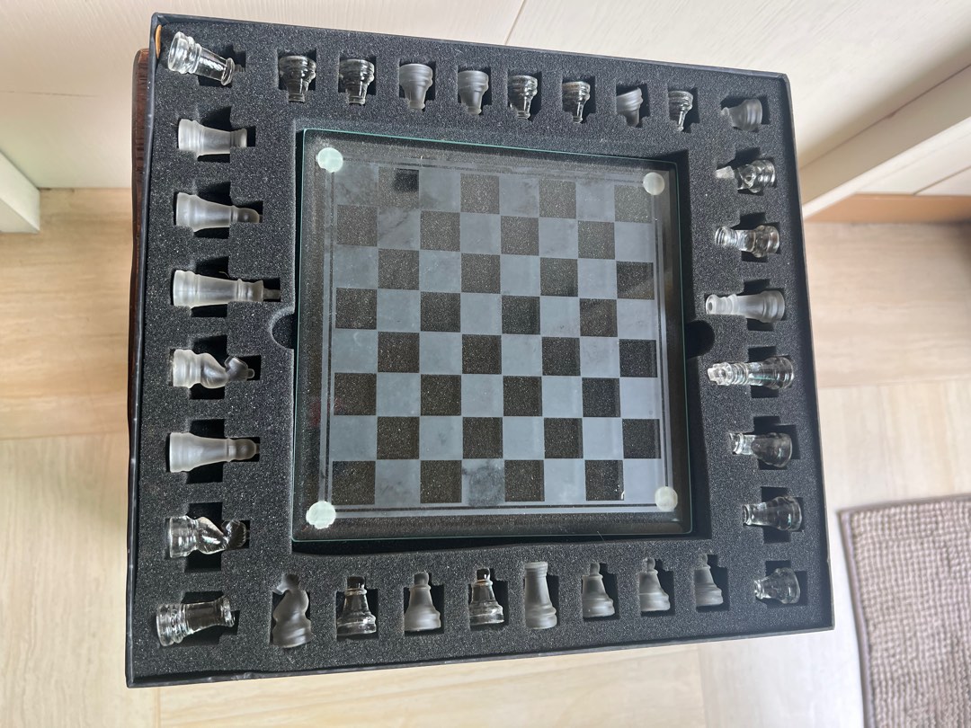 Glass chess set in box, Hobbies & Toys, Toys & Games on Carousell