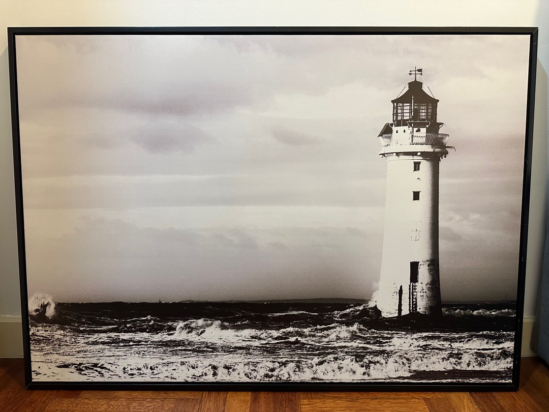 Greyscale lighthouse painting, Furniture & Home Living, Home Decor ...
