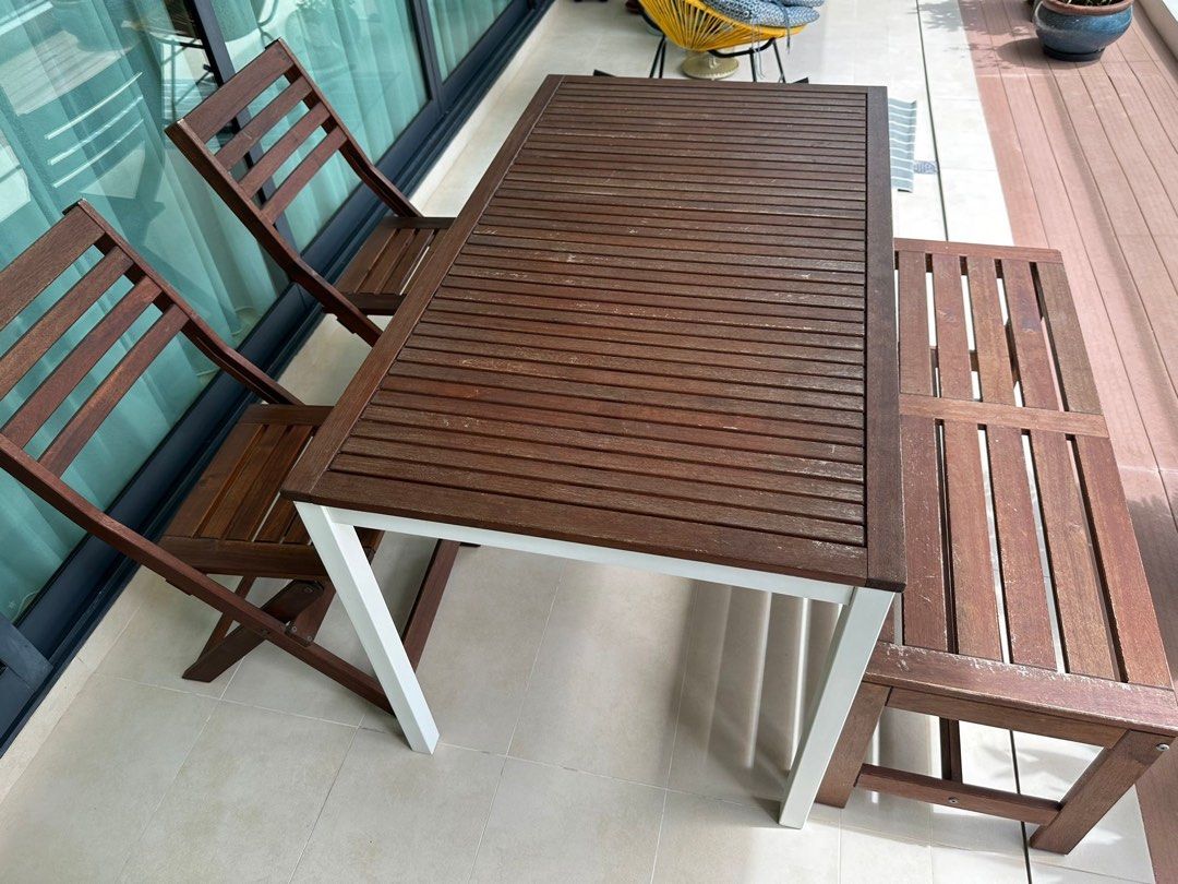 Ikea Outdoor dining set (table, bench and folding chairs), Furniture ...