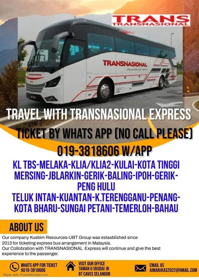 JUALAN TIKET BAS EKSPRES TRANSNASIONAL 2024, Tickets & Vouchers, Local ...