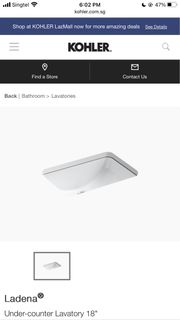 Kohler Forefront Undercounter basin 22" K-2949T-0, Furniture & Home ...
