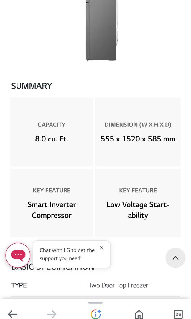‼️LG 8.0 cu.ft. Smart Inverter Refrigerator (GR-B222SQBB)‼️, TV & Home ...
