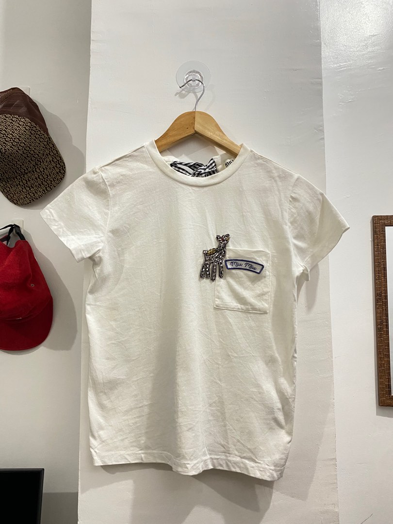 MIU MIU WHITE SHIRT WITH GINGHAM BACK STRING, Luxury, Apparel on Carousell