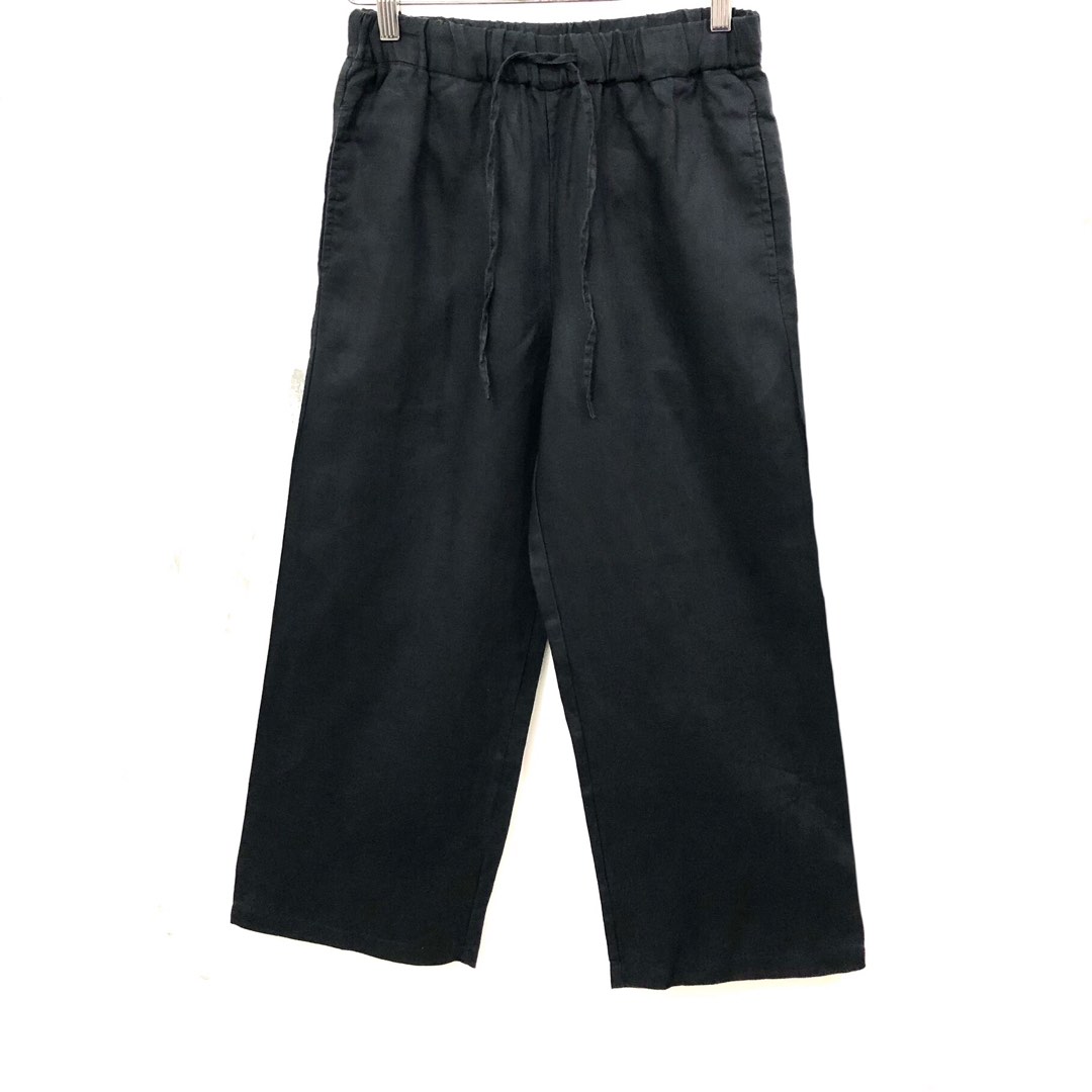 Muji 100% Linen Summer Artisans Charcoal Black Wide Leg Cropped Pants ...