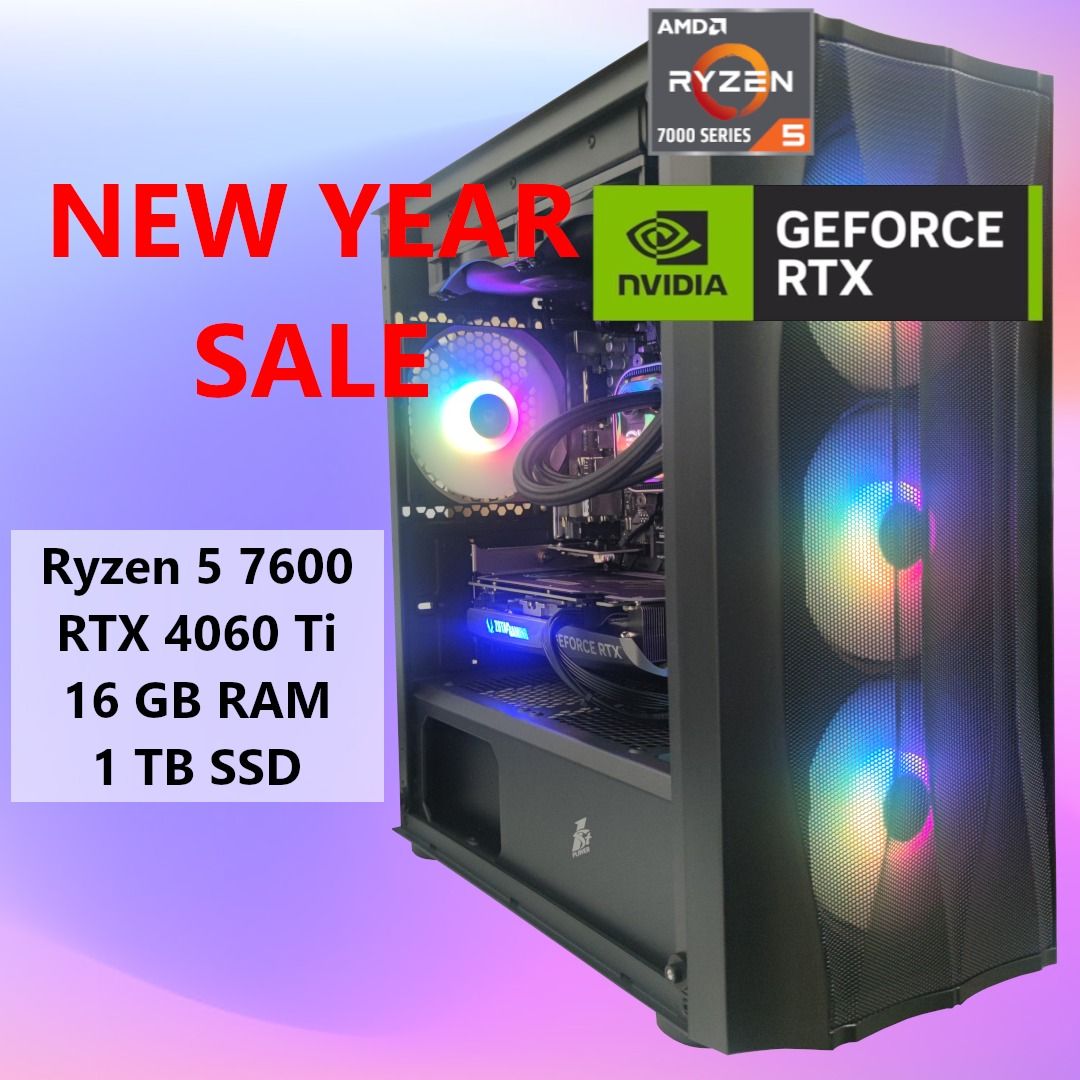 [NEW YEAR SALE] RTX 4060 Ti 8GB Ryzen 5 7600 Budget Gaming Computer PC ...