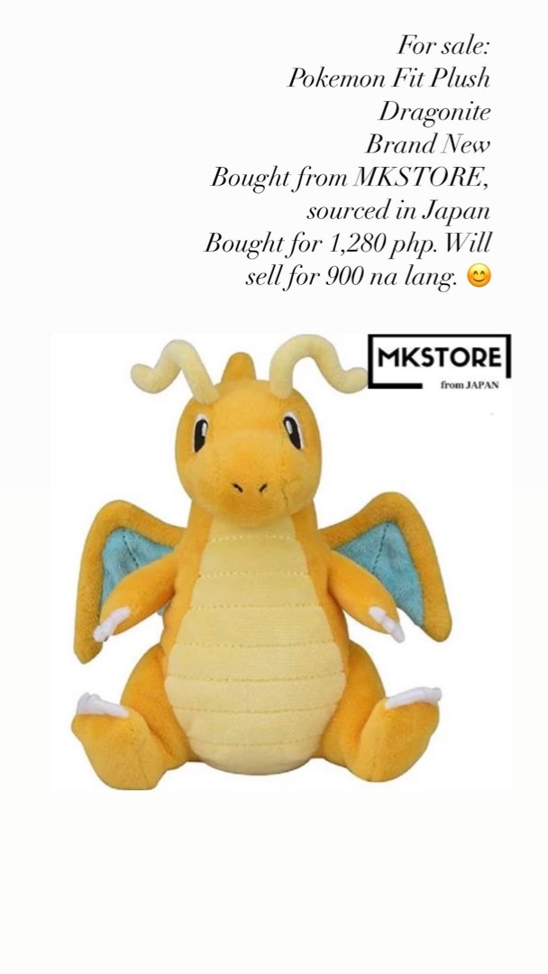 Pokemon Plush Dragonite, Hobbies & Toys, Toys & Games on Carousell