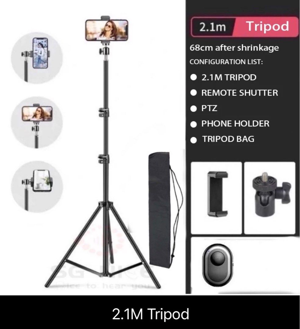 Tripod Stand 210cm Portable Adjustable Stand Live Camera Selfie Tripod Bluetooth Phone Holder 2 ...