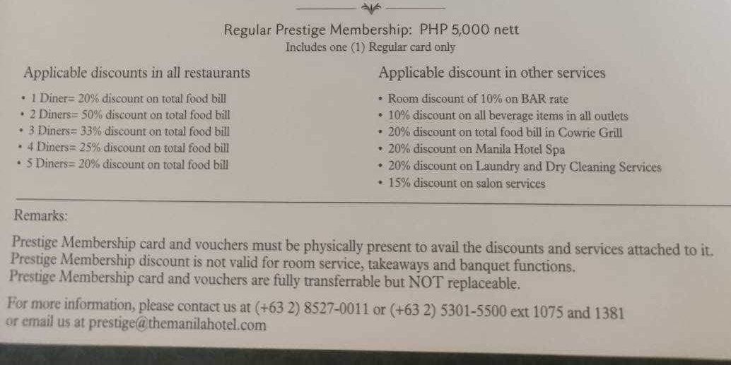 THE MANILA HOTEL MEMBERSHIP CARD MANILA HOTEL DISCOUNT CARD MANILA ...