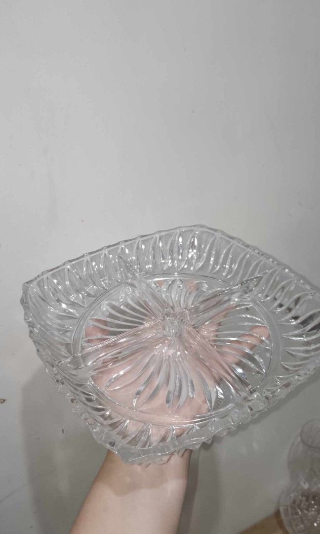 Thick divided square Crystal Snack serving tray platter, Furniture ...