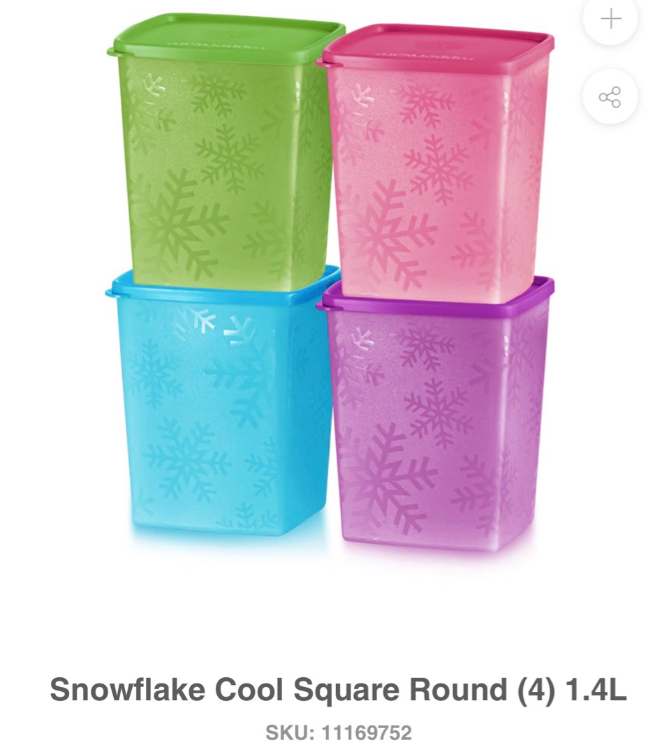 Tupperware Snowflake Cool Square Round (4) 1.4L, Furniture & Home ...