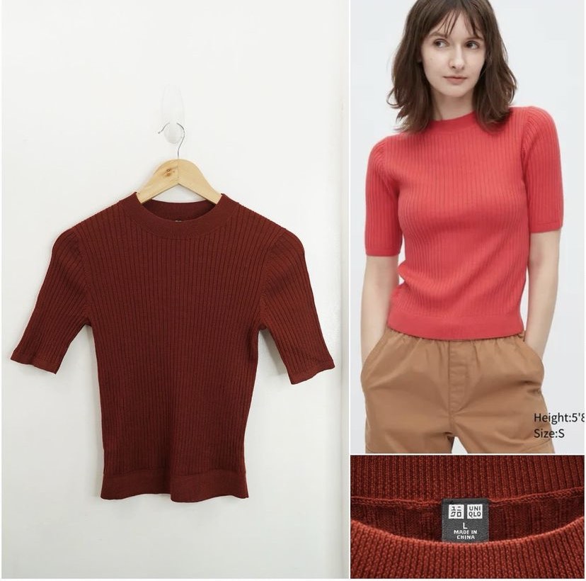 Uniqlo red ribbed top, Women's Fashion, Tops, Blouses on Carousell