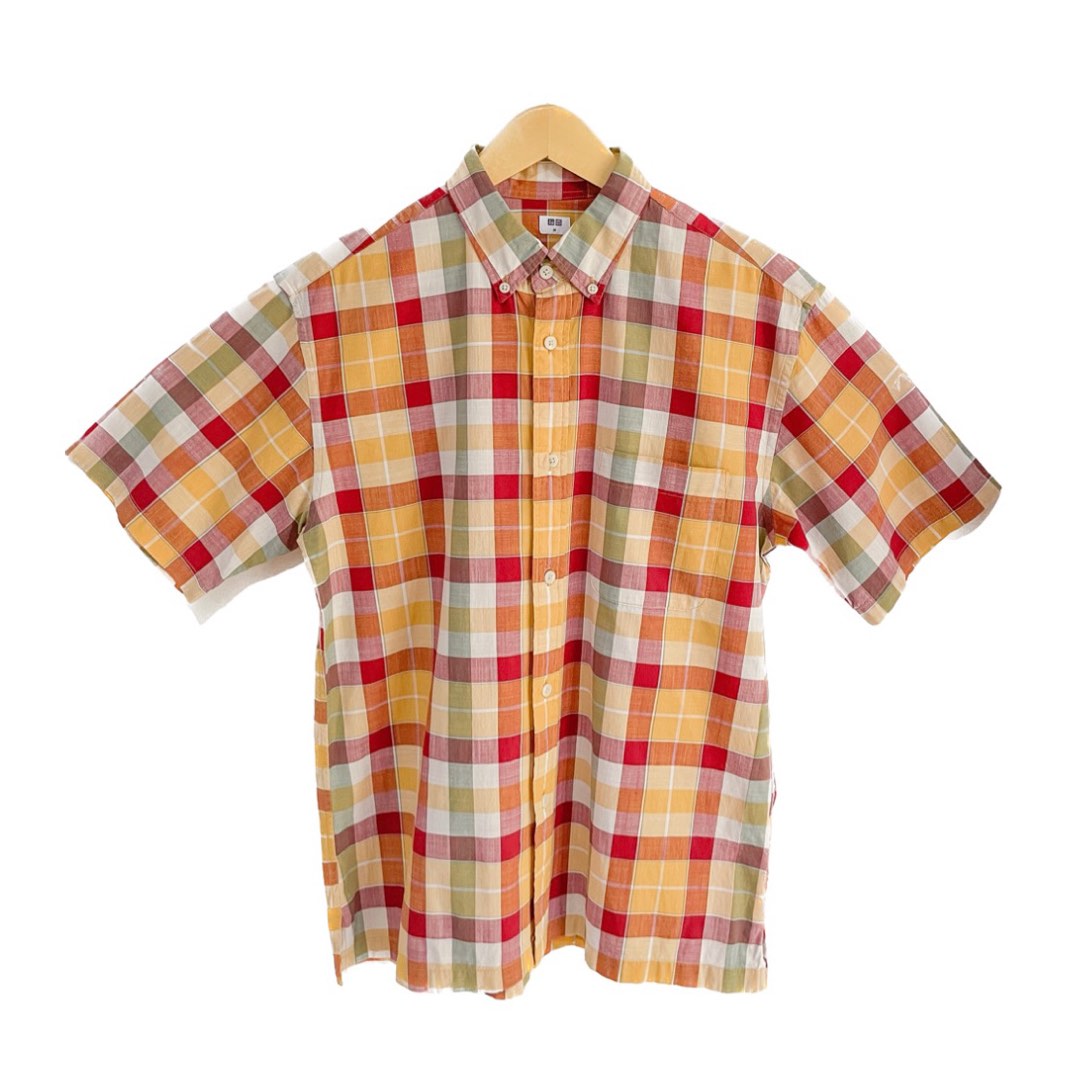 Uniqlo Red Yellow Checkered Shirt Kemeja Kotak Colorful, Fesyen Pria ...