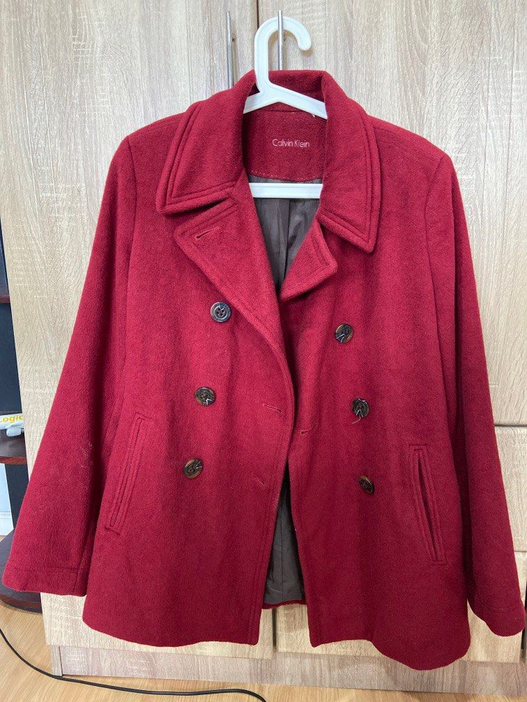 Vintage Calvin klein wool pea coat red, Women's Fashion, Coats, Jackets ...