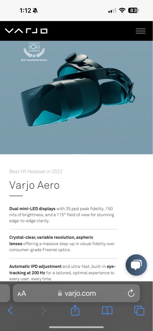 VR Headset - Varjo Aero, Video Gaming, Gaming Accessories, Virtual Reality on Carousell