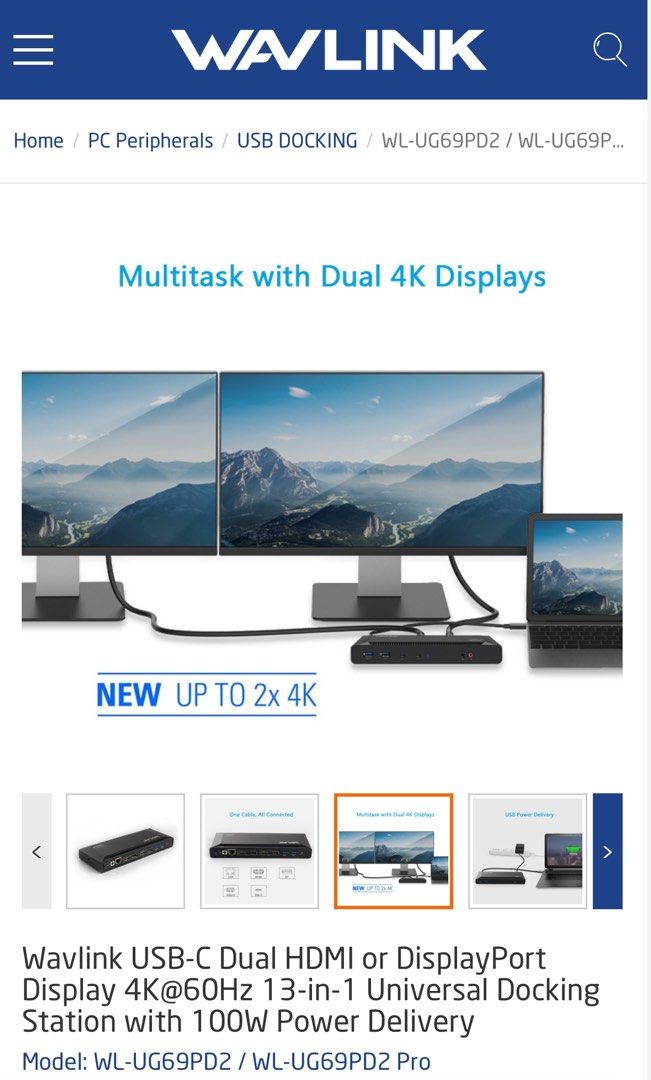 Wavlink USB-C Dual HDMI or DisplayPort Display 4K@60Hz 13-in-1 Universal Docking Station ...