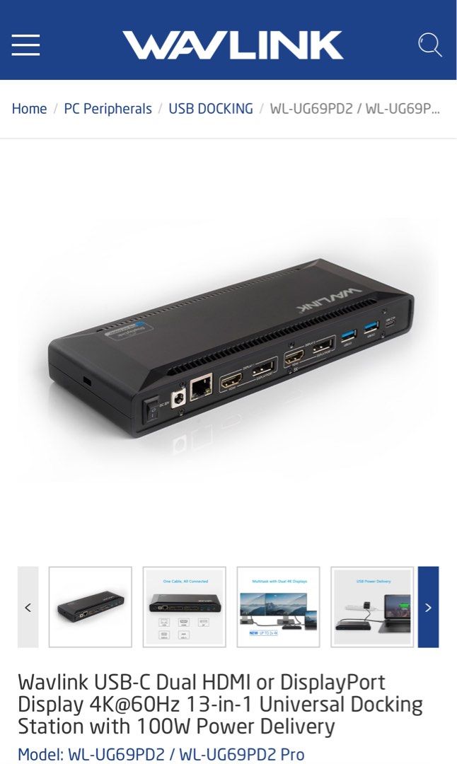 Wavlink USB-C Dual HDMI or DisplayPort Display 4K@60Hz 13-in-1 Universal Docking Station ...
