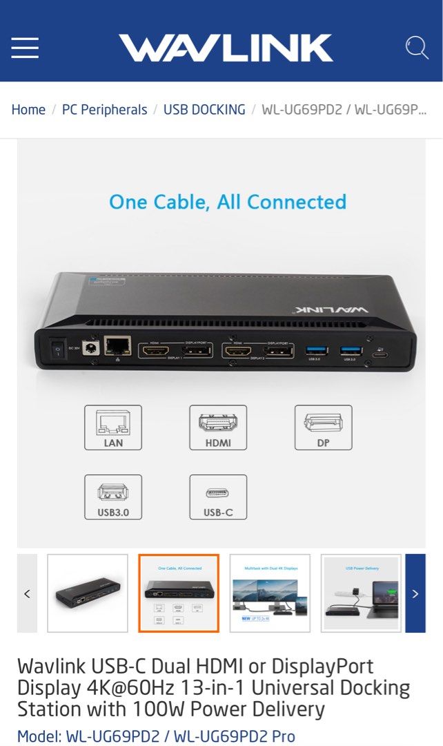 Wavlink USB-C Dual HDMI or DisplayPort Display 4K@60Hz 13-in-1 ...