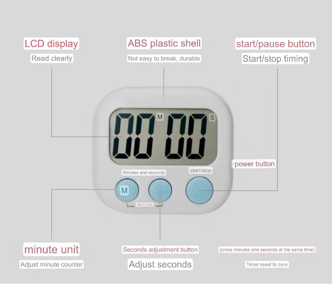White digital timer magnet electronic calculator with stand up clip ...