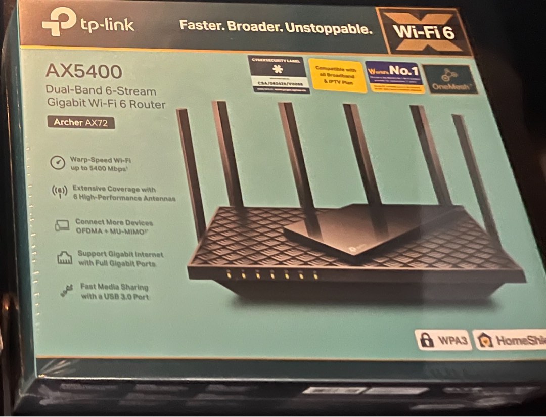 Wifi router : TP-link model Archer AX5400, dual band 6-Stream Gigabit ...