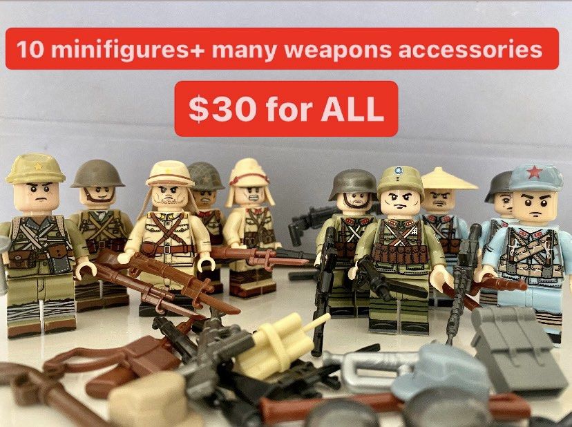 WW2 war military lego mini figures with FREE weapons and accessories ...